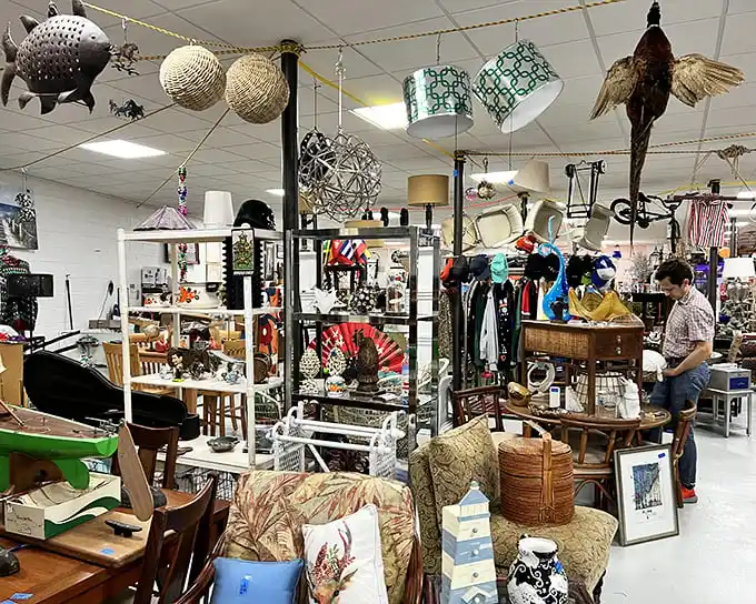 Treasures hang from the ceiling like a museum of everyday curiosities – each with a story waiting to be continued.