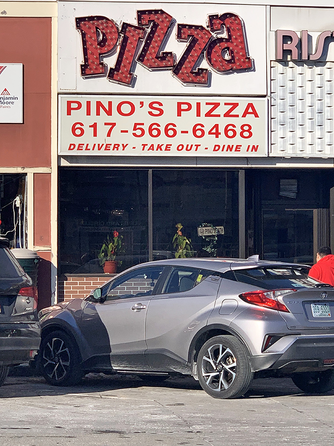 Pizza doesn't need a red carpet entrance. Pino's modest storefront leads to some of Brighton's most beloved slices.