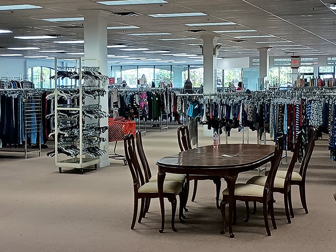 Bright and organized racks stretch to the horizon. Even Marie Kondo would approve of this joyful abundance!