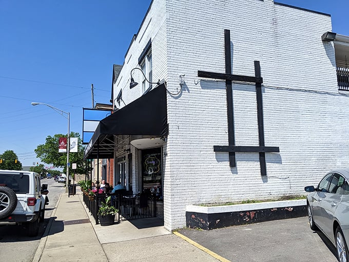 That classic black awning isn't just for show—it's signaling that serious diner delights await inside this Columbus institution.
