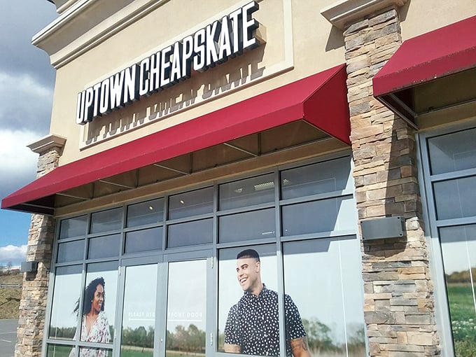 Red awnings and modern vibes! This isn't your grandmother's thrift store—unless your grandmother was secretly a fashion influencer.