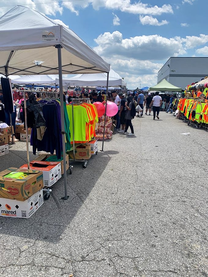 Weekend warriors gather in parking lots transformed into temporary treasure hunting grounds every market day.