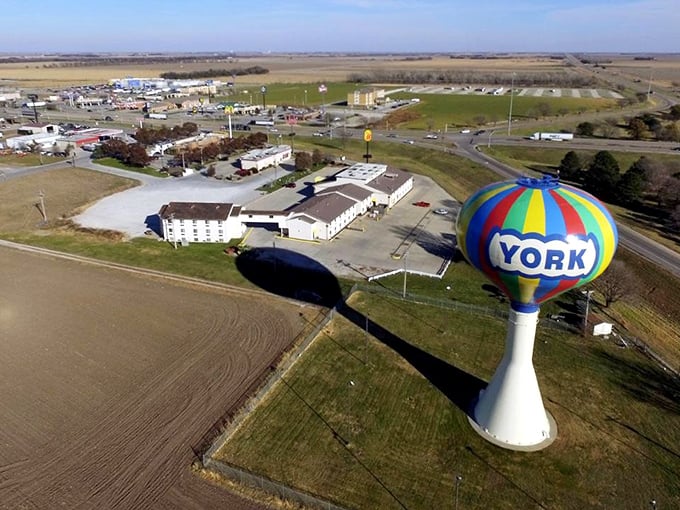 That colorful hot air balloon water tower isn't the only uplifting thing about York—so are the remarkably gentle housing costs!