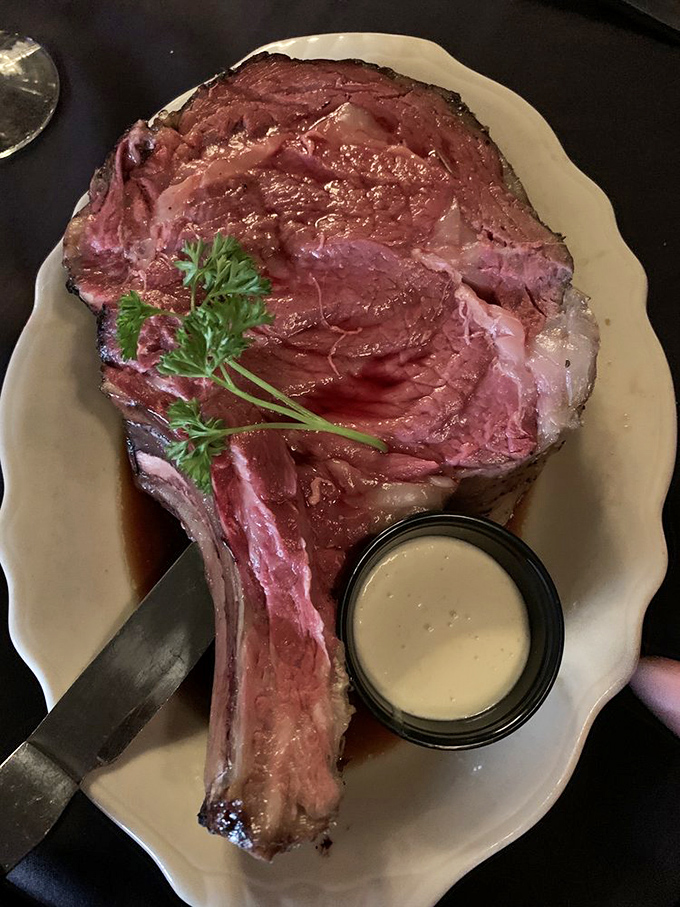 The star of the show arrives: HOBNOB's legendary prime rib, a magnificent masterpiece of meat that would make even Ron Swanson shed a tear of joy.