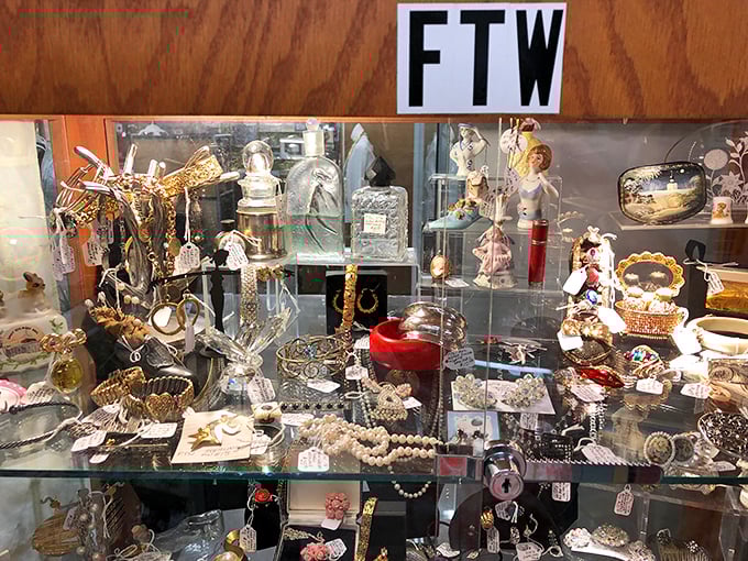 This jewelry case is where family heirlooms and costume pieces coexist like glamorous roommates from different decades.