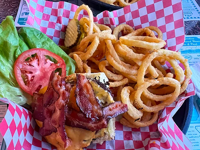 This isn't just a bacon cheeseburger—it's edible architecture where each layer plays its part perfectly in the symphony of flavor.