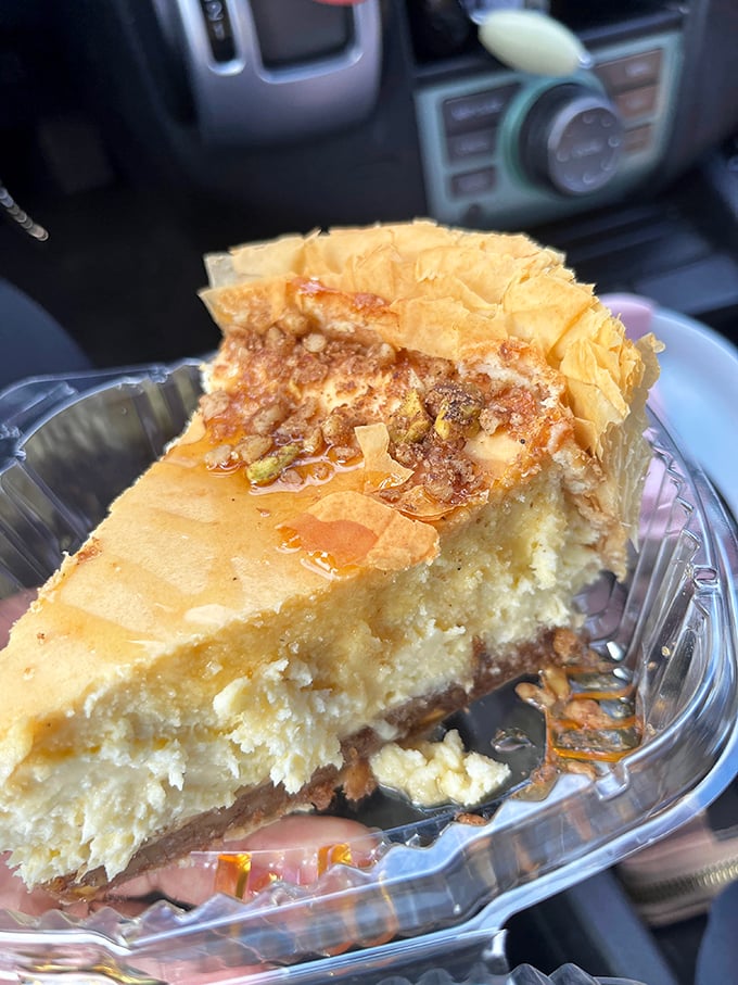This isn't just cheesecake—it's what happens when phyllo dough and cheesecake have a beautiful love child drizzled with honey. Your diet plan's worst nightmare, your taste buds' dream come true.