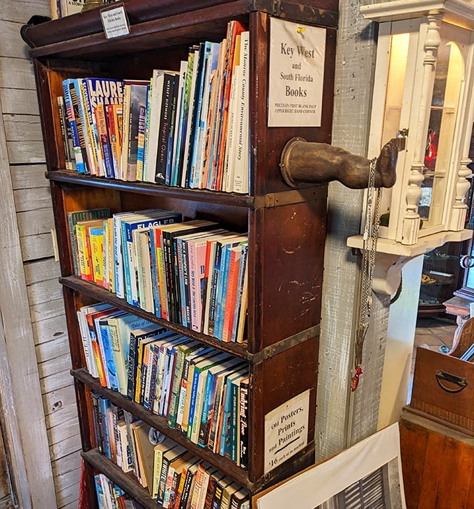 A literary corner where Florida's stories wait patiently on weathered shelves, each book a passport to the state's colorful past.