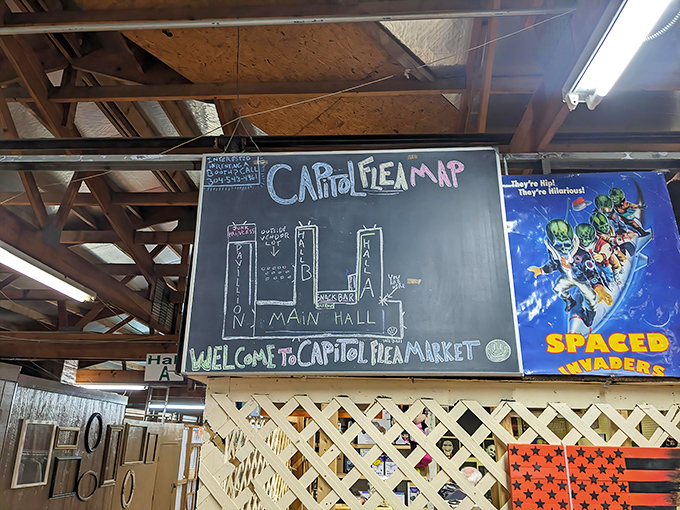 The hand-drawn map might not get you to El Dorado, but it will guide you to something possibly more valuable—vintage vinyl and retro appliances.
