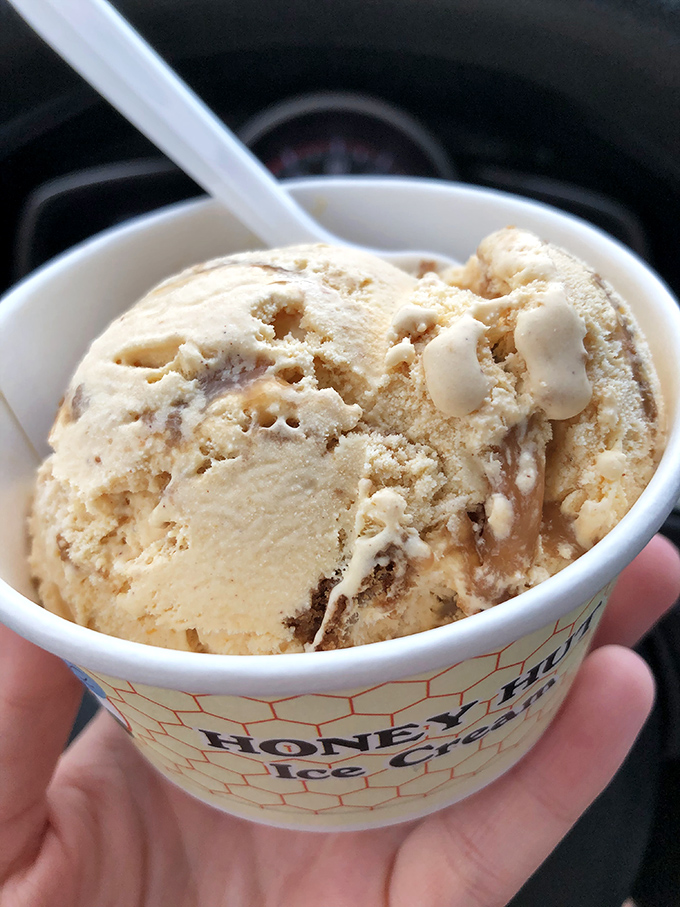 Swirls of caramel dance through creamy custard, with cookie pieces playing hide-and-seek. Spoon archaeology has never been more rewarding.