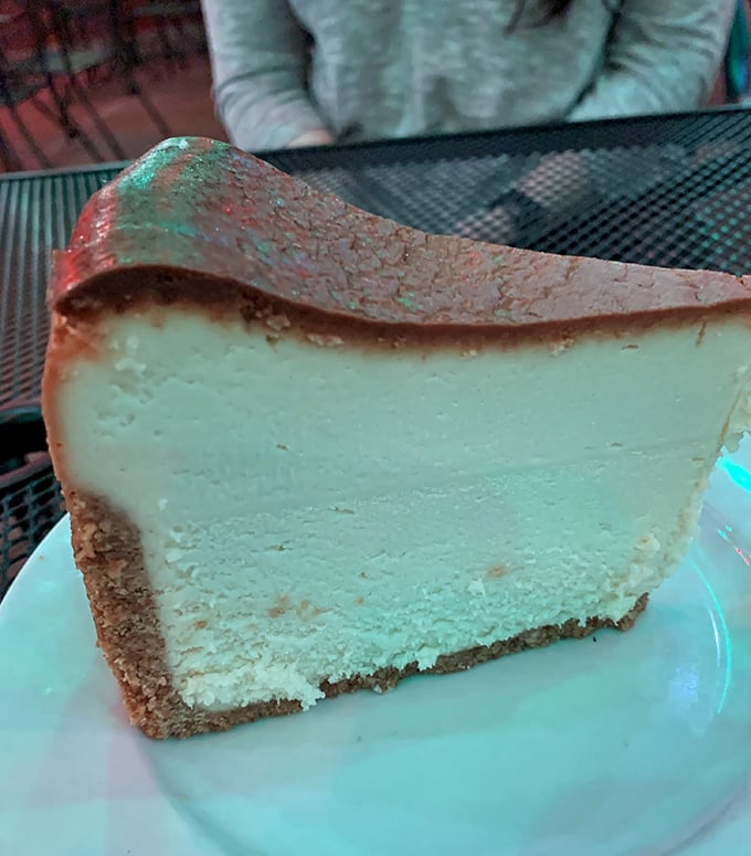 This slice of cheesecake isn't just dessert—it's edible architecture with perfect structural integrity and a crust-to-filling ratio that would make engineers weep.