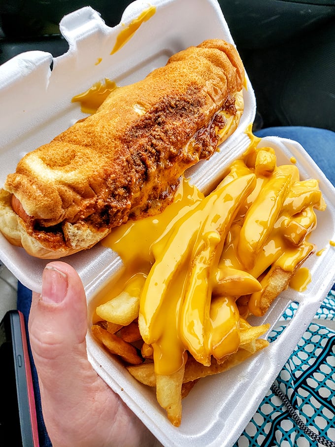 This isn't just a chili cheese dog with fries—it's edible nostalgia, dripping with molten cheese that forms those perfect, Instagram-worthy pulls.