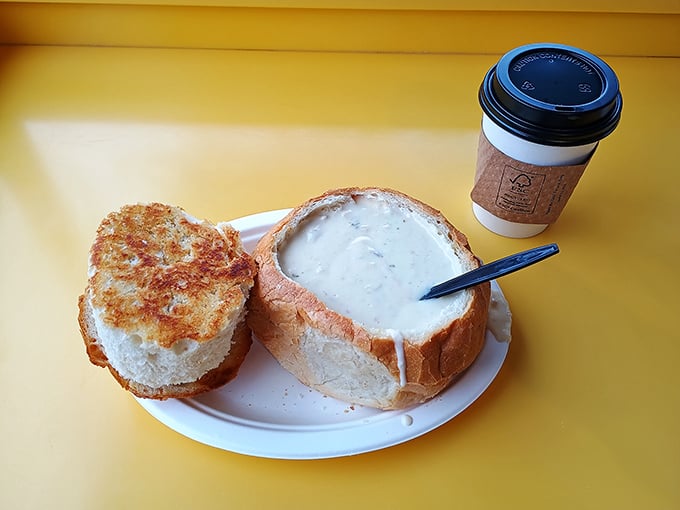 Behold, the holy grail of bread bowls! That moment when creamy chowder meets sourdough is like watching Sinatra meet Dean Martin – pure magic.