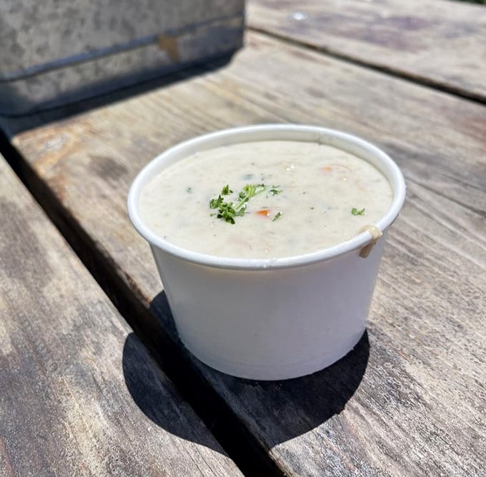 Simplicity in a cup – this creamy New England clam chowder doesn't need fancy presentation when it tastes like the ocean's finest love letter.