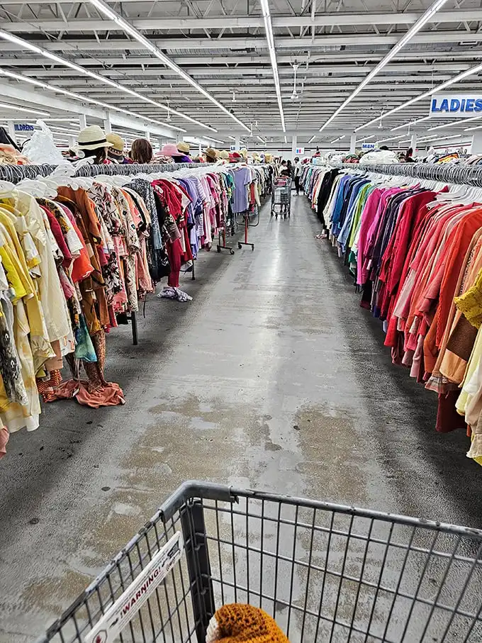 A rainbow of possibilities hanging in perfect chromatic order – like Mother Nature and Marie Kondo collaborated on a closet.