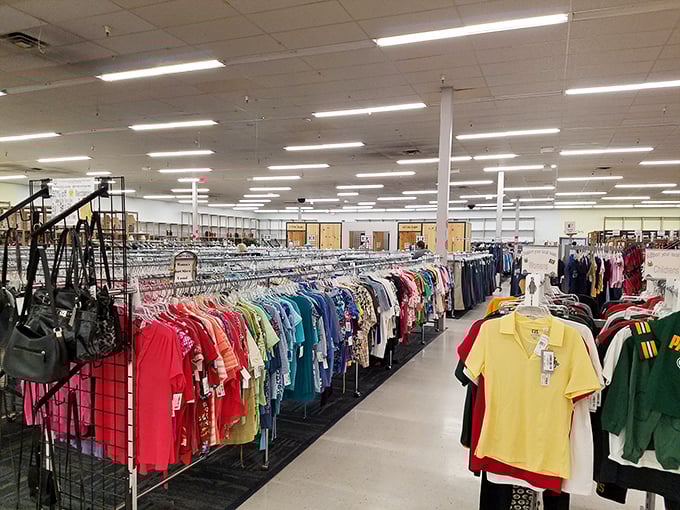 Color-coded clothing racks organized with military precision. Fashion archaeologists can unearth everything from last season's trends to vintage gems from decades past.