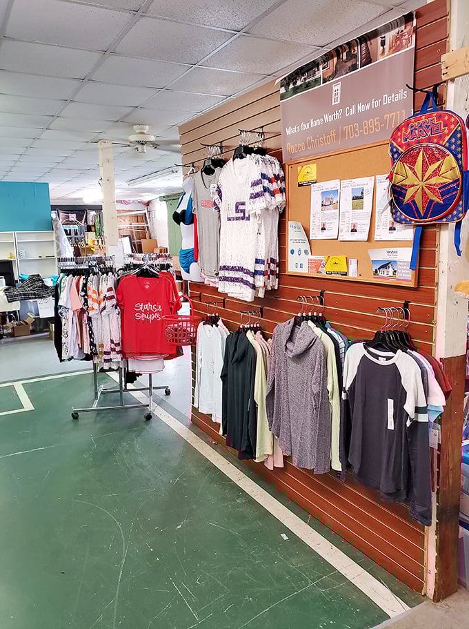 Fashion finds its second act on these racks. That vintage concert tee you've been hunting since 1992? It's probably hiding somewhere between the hoodies and Hawaiian shirts.