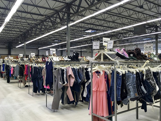 Fashion democracy in action – designer labels mingle with everyday brands, all waiting for their second chance at stylish life.