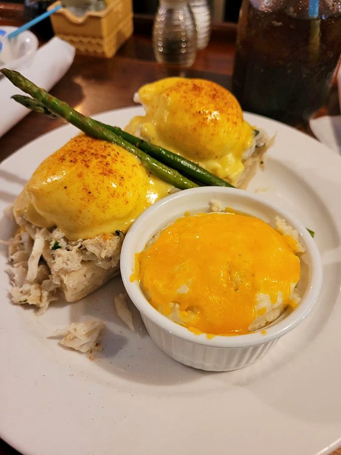 This isn't just eggs Benedict—it's a masterclass in morning decadence, where hollandaise meets crab in a romance that would make Neptune himself jealous.