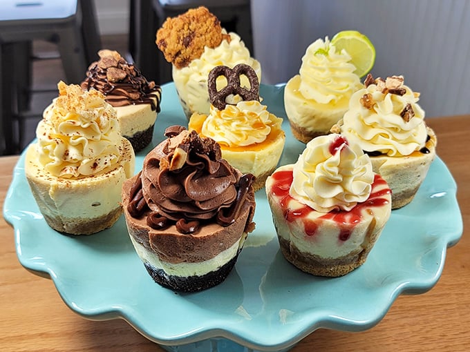 Cheesecake "cuties" lined up like edible jewels—each one a different personality, all vying for your undivided attention and stomach space.