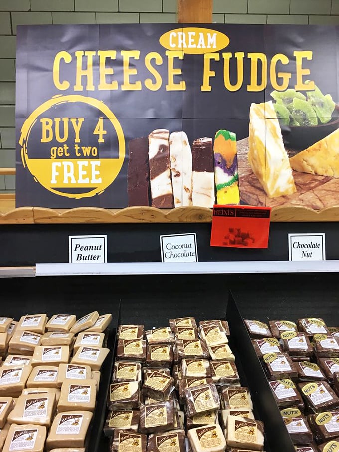 Fudge so tempting it should require a warning label. The "buy 4 get 2 free" deal is how they ensure you'll need those stretchy pants for the drive home.