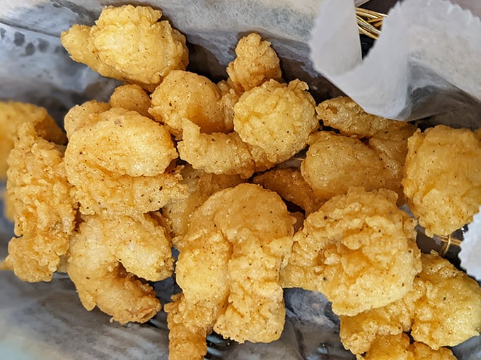 Golden-fried shrimp that crunch like nature's perfect potato chip—except these chips once swam and pack more flavor.