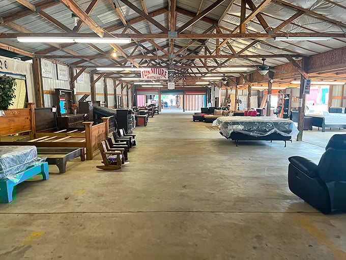 Furniture heaven awaits! This showroom could furnish your entire home—from bedroom sets to living room couches—all waiting for the right bargain hunter.