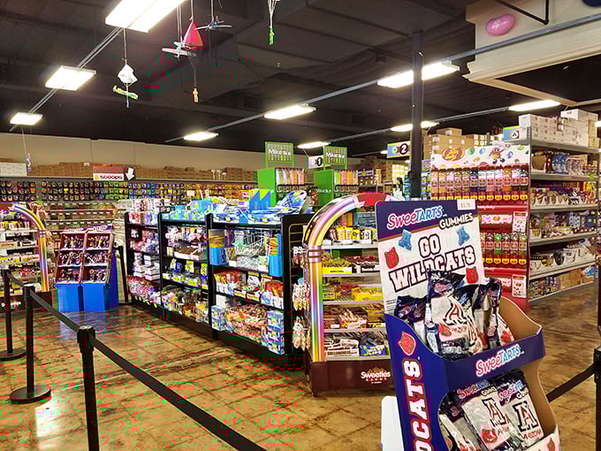 The gummy section—where adults suddenly remember every cartoon they watched before cell phones existed.