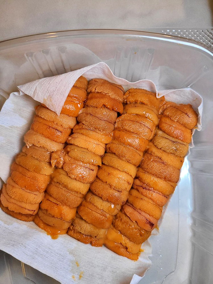 Uni – ocean butter of the gods. These glistening amber morsels are what mermaids must eat on their cheat days.