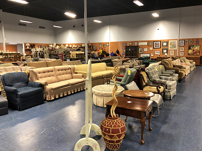 Furniture heaven awaits with sofas, chairs, and tables that have seen other lives. Like a comfortable retirement community for furniture, each piece is just waiting for its second act.