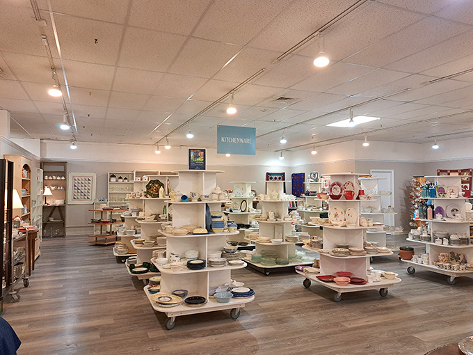 The kitchenware section: where your grandmother's beloved serving dishes have been reincarnated, waiting patiently for someone to appreciate their retro charm again. 