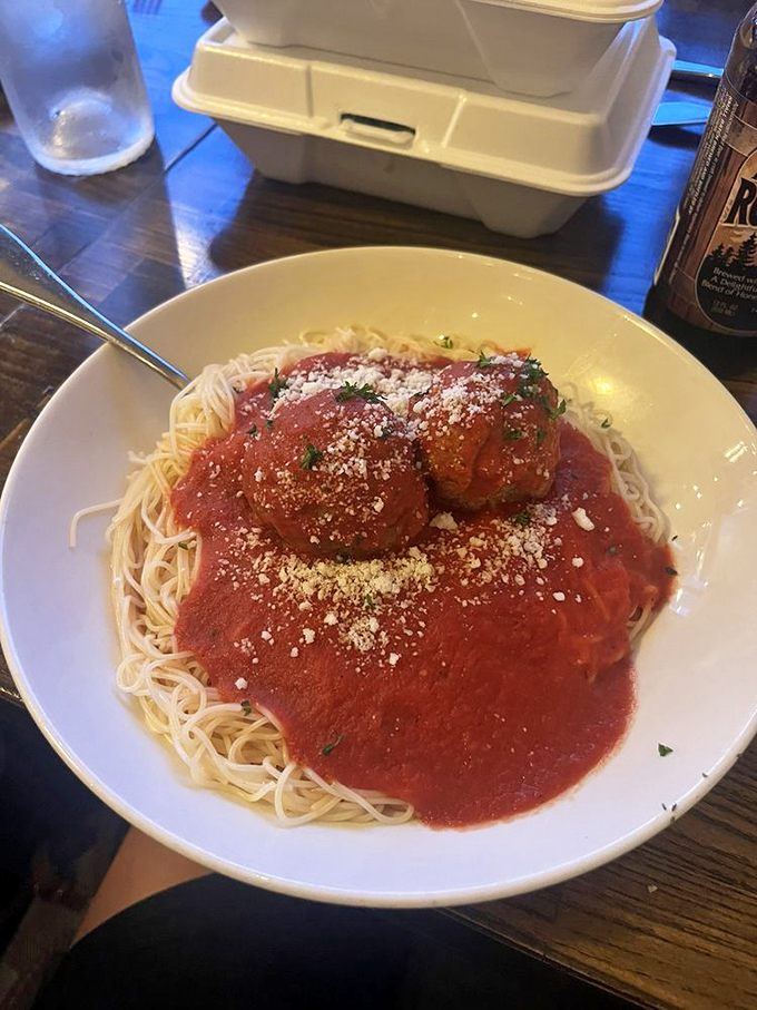 Those meatballs aren't just sitting on that spaghetti—they're holding court like tiny, delicious kings of the pasta kingdom.