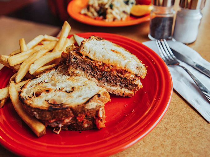 The meatloaf sandwich – where comfort food gets a promotion to executive status, complete with crispy fries that demand equal attention.