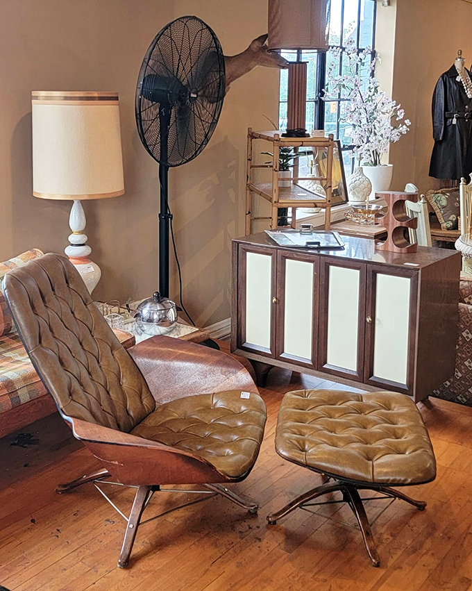 The holy grail of mid-century comfort: a leather Eames-style lounge chair that's seen conversations from Kennedy to Clinton, just waiting for yours.