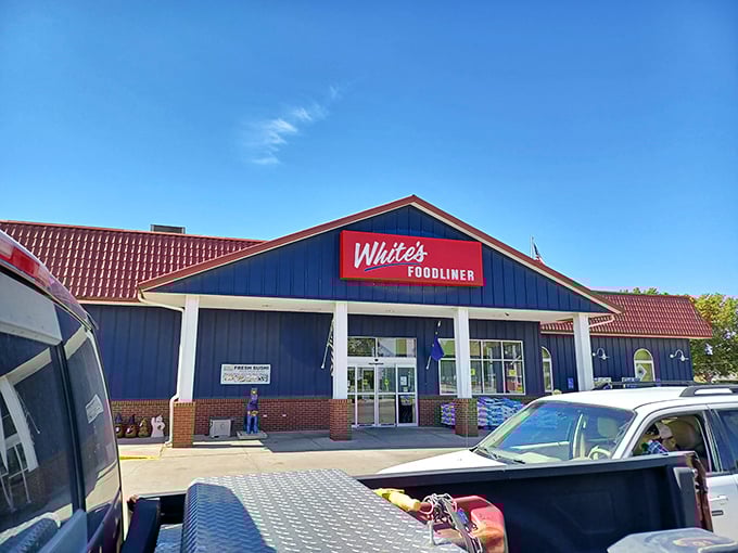 White's Foodliner stands ready to serve, proving that even in "Little Sweden," you still need a good grocery store for those midnight snack runs.