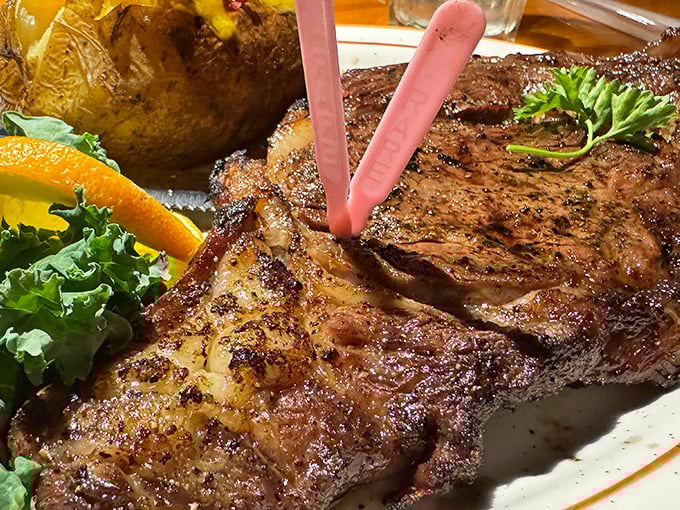 This isn't just a steak; it's a masterpiece of marbling that makes your knife feel almost unnecessary.