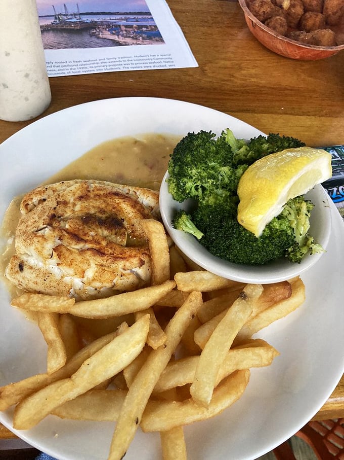 This perfectly grilled fish with golden fries and bright broccoli is the seafood equivalent of comfort food—familiar yet somehow special every time.