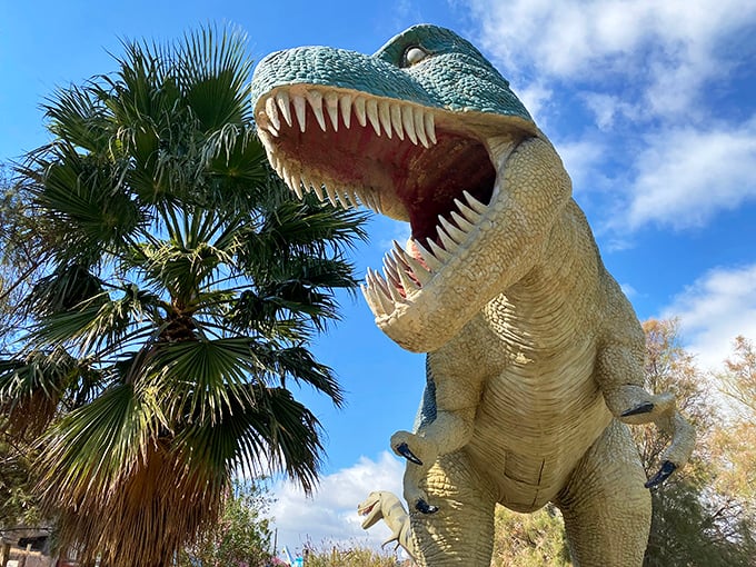 Up close and personal with a T-Rex that thankfully prefers posing for photos to snacking on tourists.
