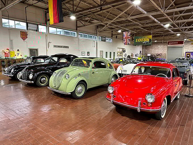 European classics lined up like fashionable guests at a very exclusive party. That mint-green beauty is practically begging for a Sunday drive.