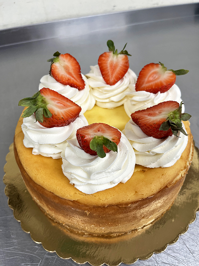 This strawberry-crowned cheesecake isn't just dessert—it's edible architecture with a perfect ratio of creamy filling to buttery crust.
