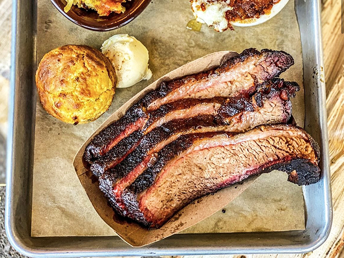 Brisket so perfectly smoked it makes Texans nervous. That pink smoke ring isn't makeup—it's the barbecue equivalent of a Rolex, signaling time well spent.