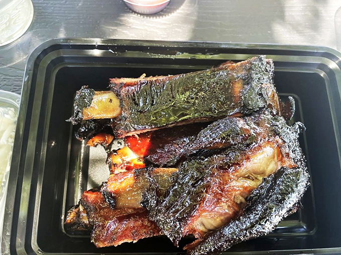 These beef ribs aren't just cooked—they're transformed. That bark is like nature's candy, a caramelized crust protecting meat so tender it practically surrenders to your fork.