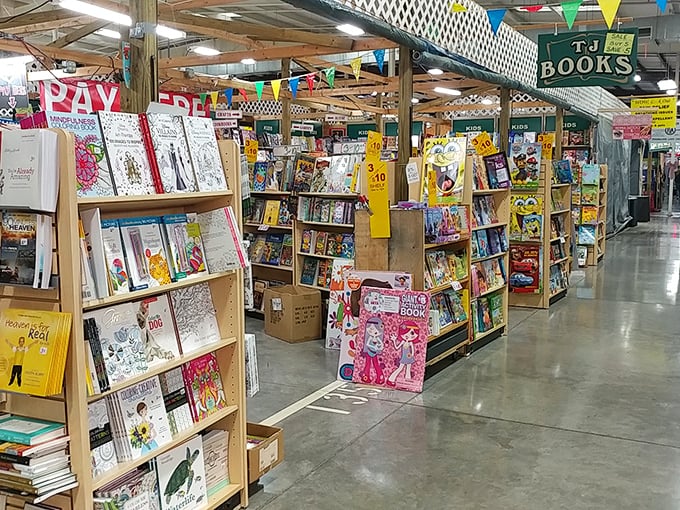 TJ Books stands as a literary oasis amid the market chaos. Bibliophiles beware—you might need an extra tote bag.