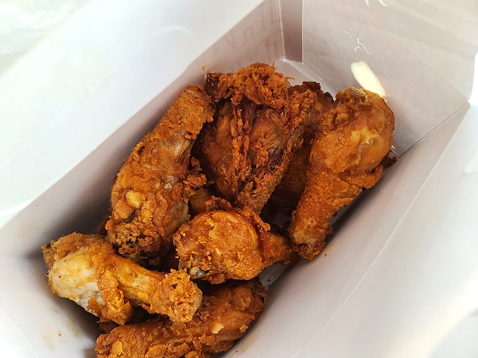 Golden-brown perfection that makes Colonel Sanders look like an amateur. This chicken doesn't just speak to you—it sings a full Southern gospel.
