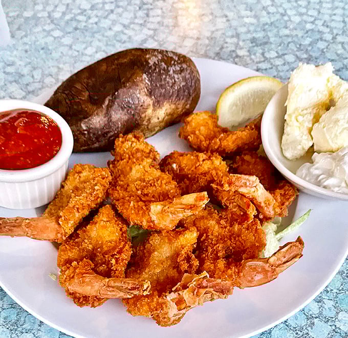 Golden-fried shrimp that would make Neptune himself put down his trident and pick up a fork.