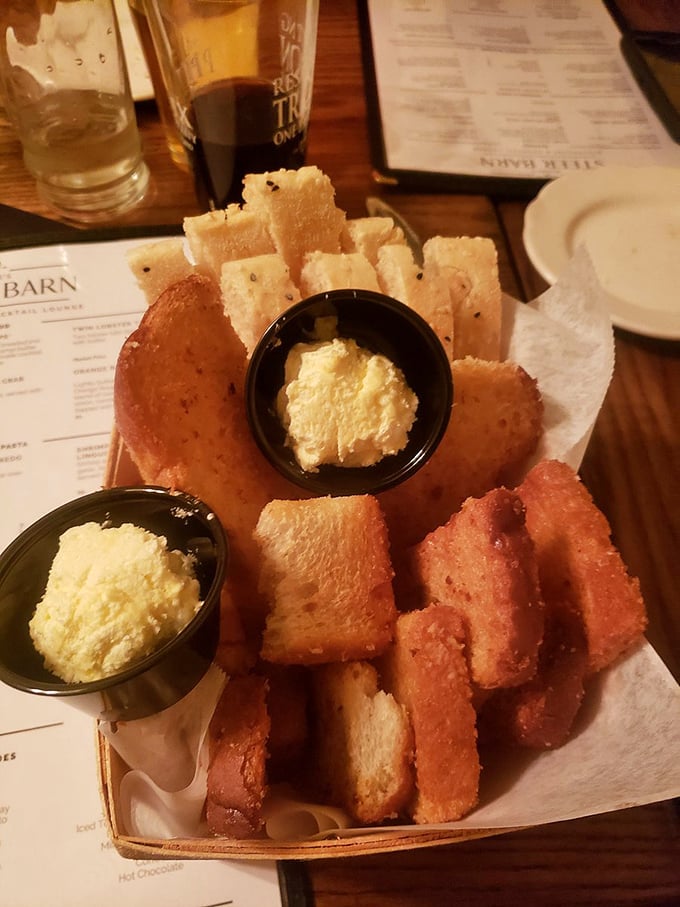 Not just bread before dinner, but a golden-brown prelude to greatness—crispy garlic toast with whipped butter that demands your full attention.