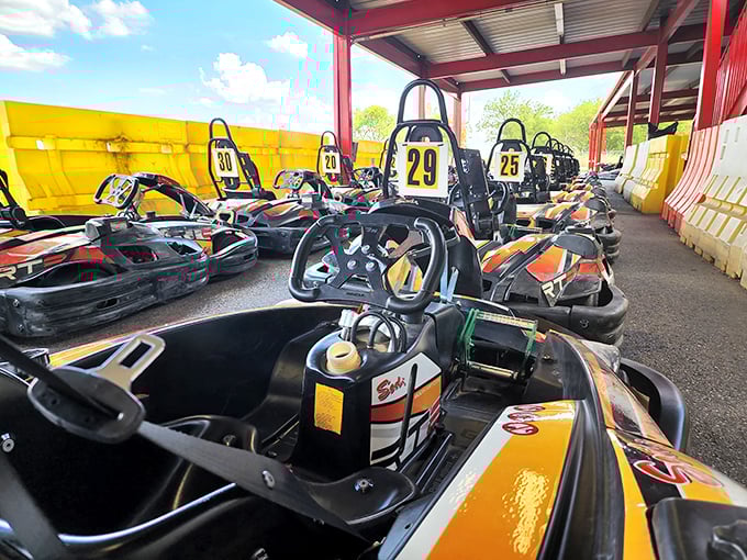 The starting grid – where these innocent-looking machines sit quietly, concealing their true nature as adrenaline delivery systems.