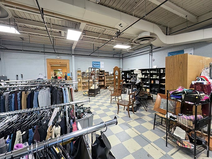 The clothing section stretches into the horizon like a fashionista's dream, where yesterday's trends await rediscovery by tomorrow's trendsetters.