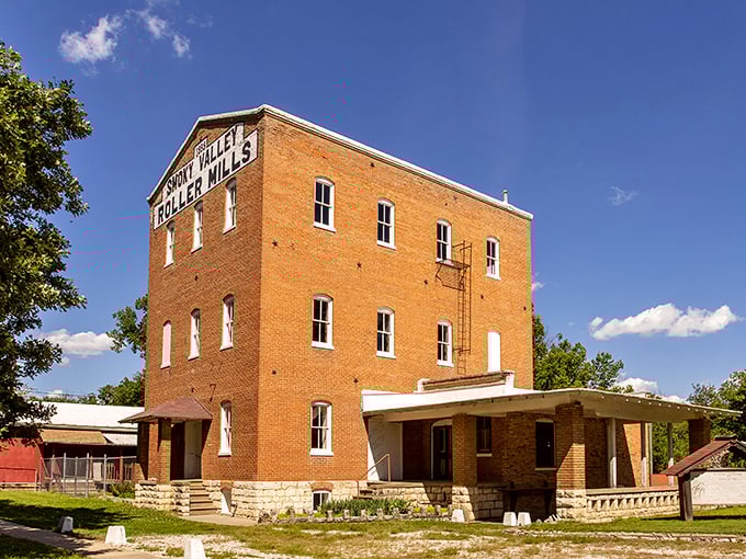 This historic roller mill stands as Lindsborg's industrial cathedral—a brick testament to when grain was king and innovation wore overalls.