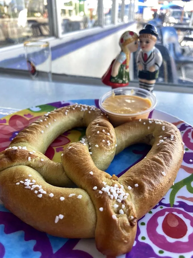 This pretzel isn't just a snack—it's an edible ambassador from Deutschland. Golden, salted perfection that makes theme park versions look like sad imitations.
